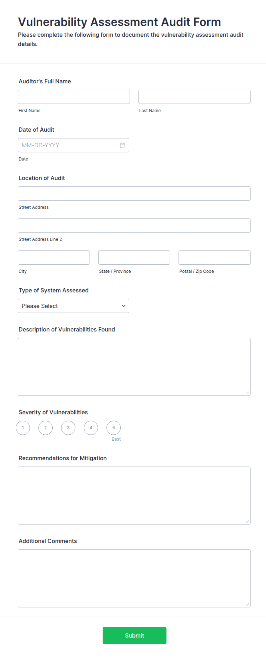 Vulnerability Assessment Audit Form Template | Jotform