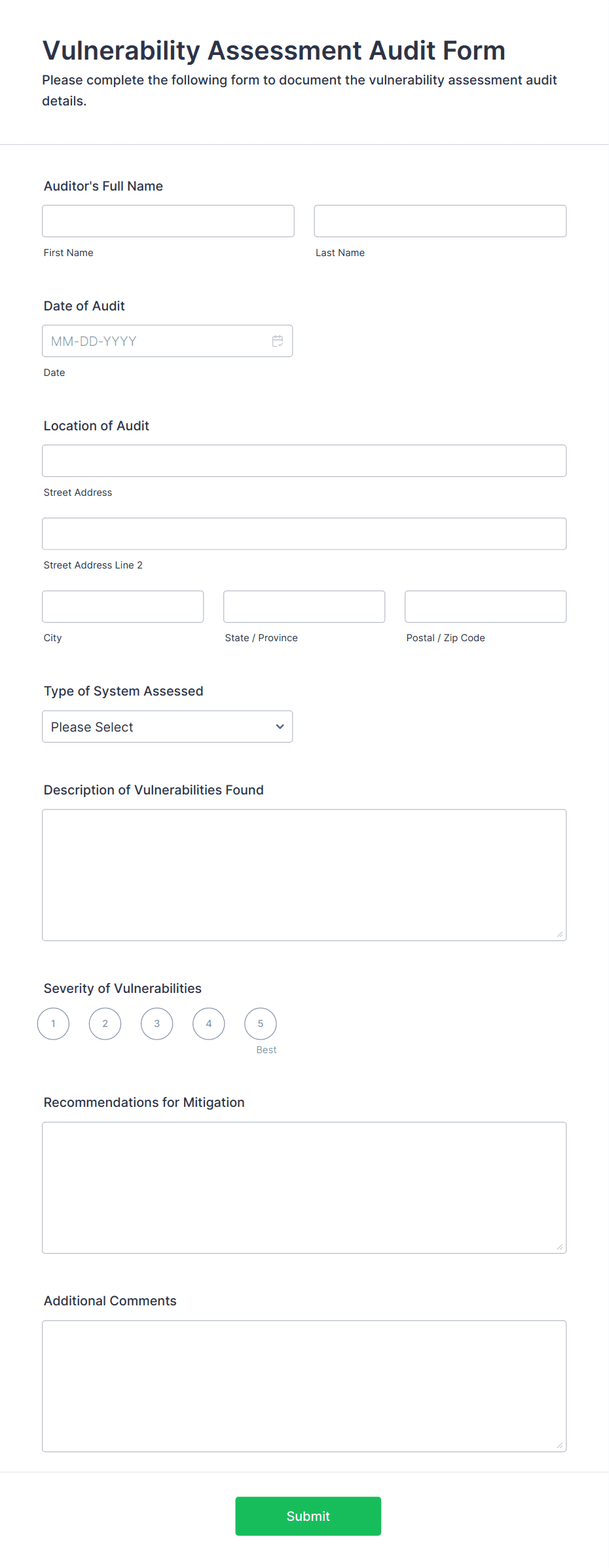 Vulnerability Assessment Audit Form Template | Jotform