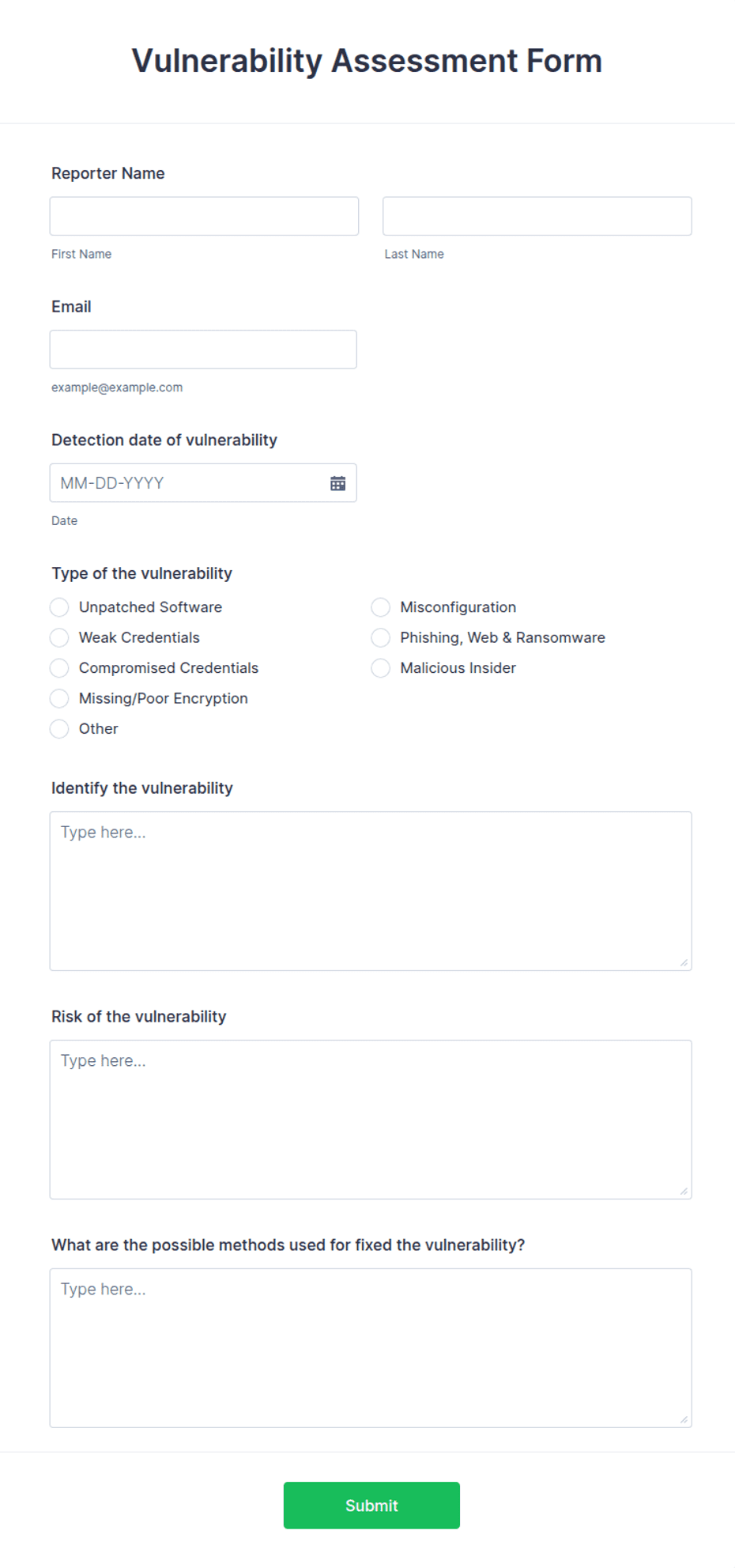 Vulnerability Assessment Form Template | Jotform
