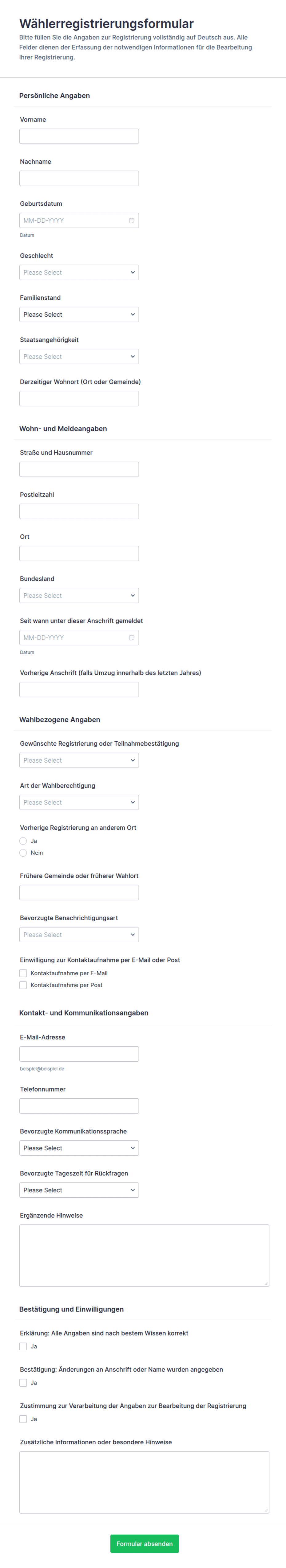 Wählerregistrierungsformular | Jotform