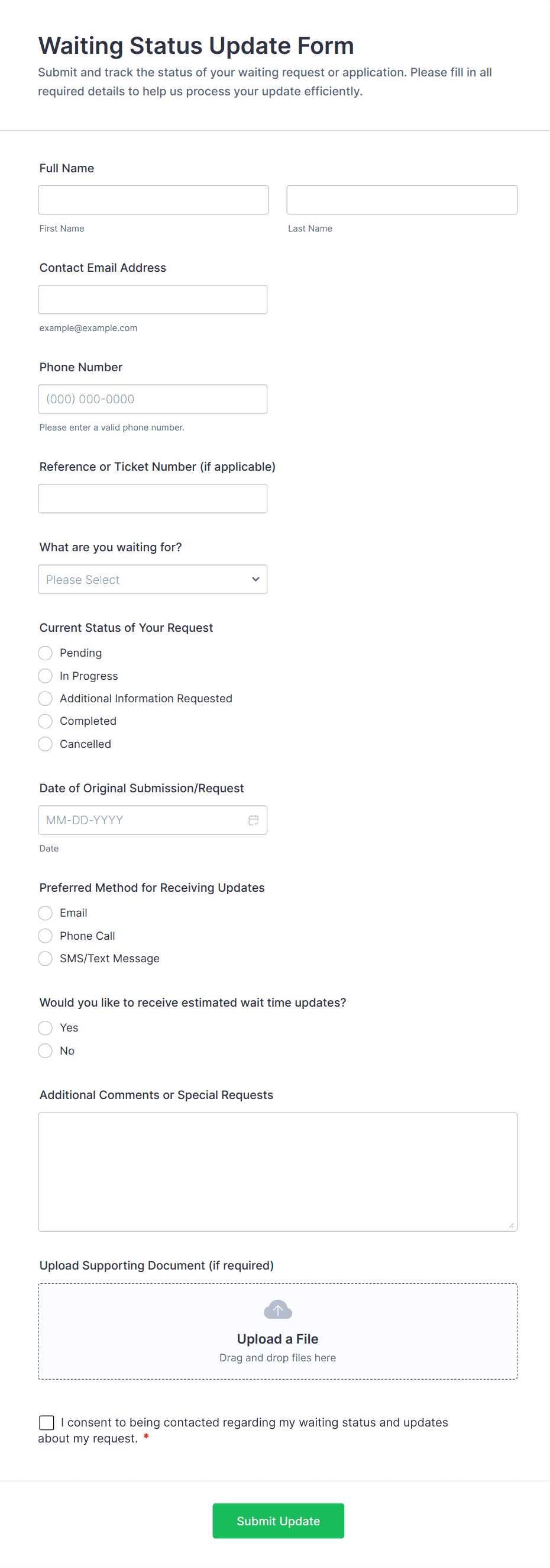 Waiting Status Update Form Template | Jotform
