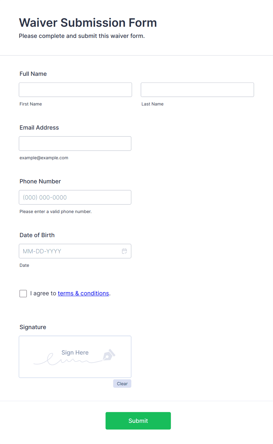 Waiver Submission Form Template | Jotform