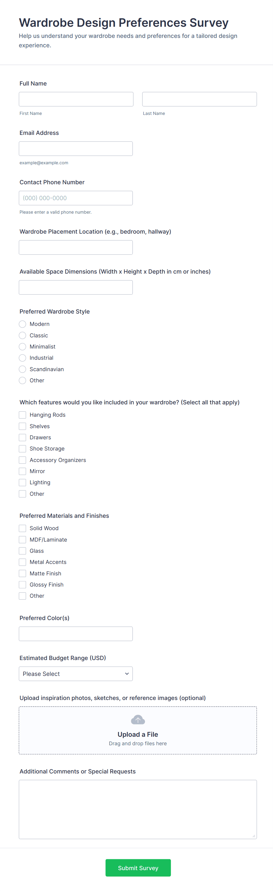 Wardrobe Design Preferences Survey Form Template | Jotform