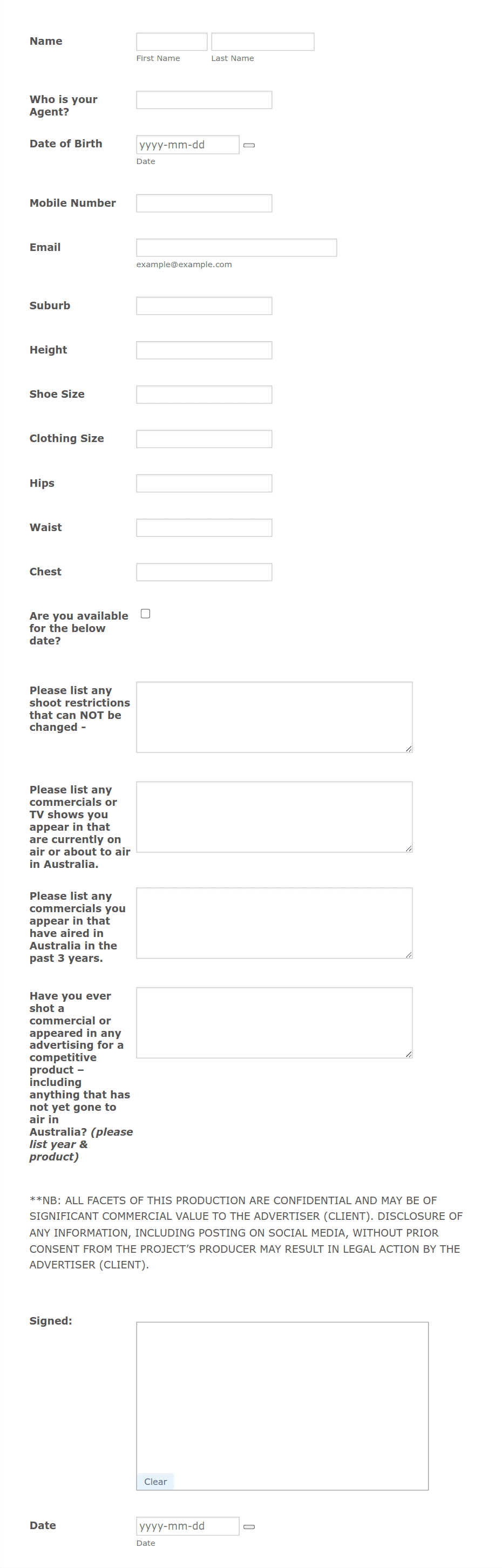 Wardrobe Form Template | Jotform