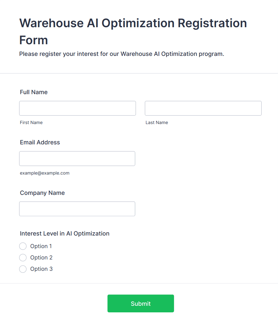 Warehouse AI Optimization Registration Form Template | Jotform