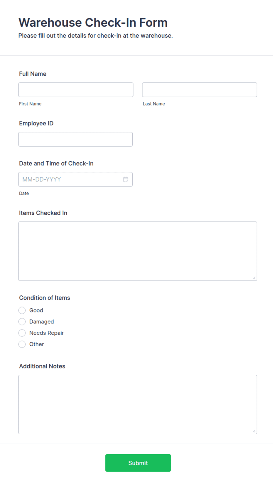 Warehouse Check-In Form Template | Jotform