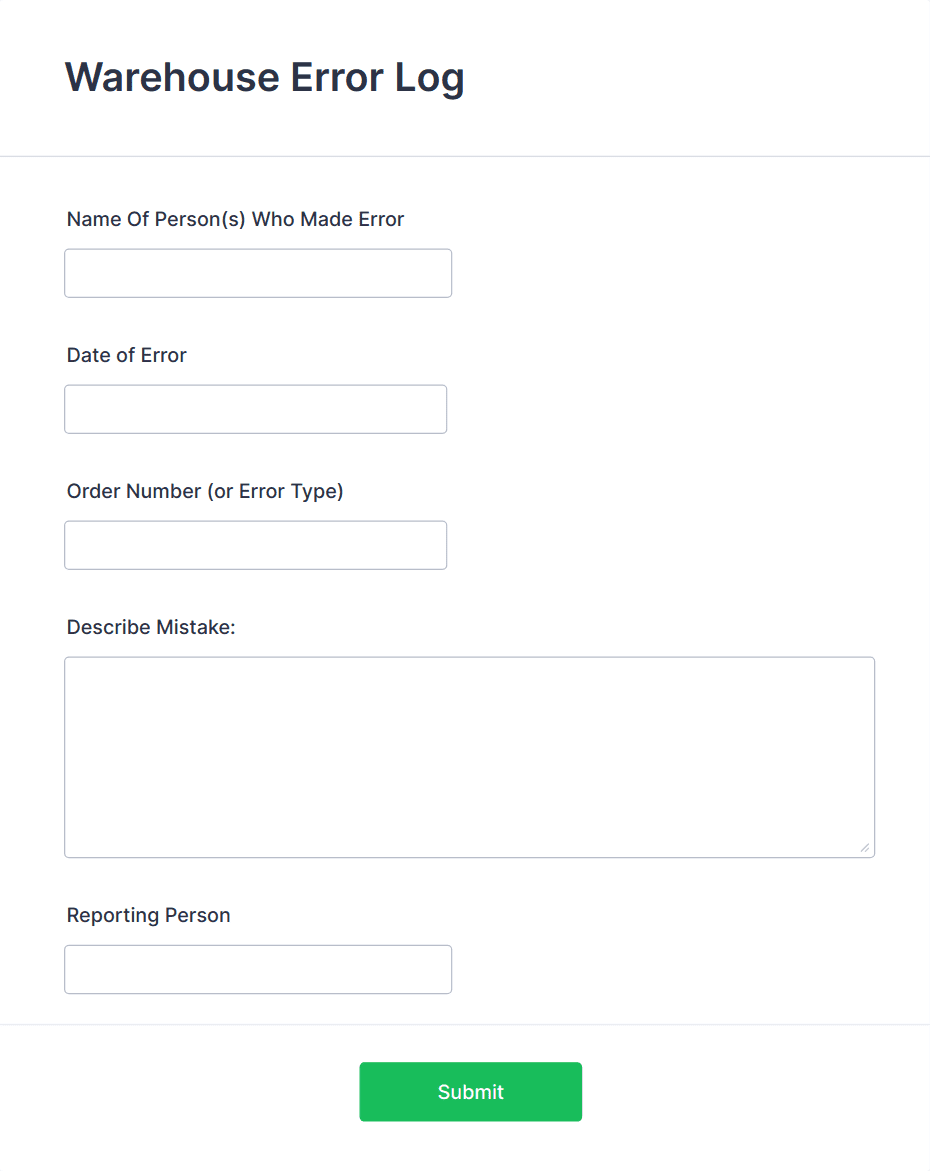 Warehouse Error Log Form Template | Jotform