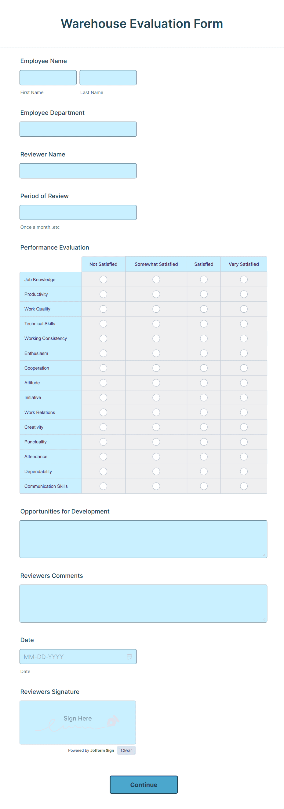 Warehouse Evaluation Form Template | Jotform