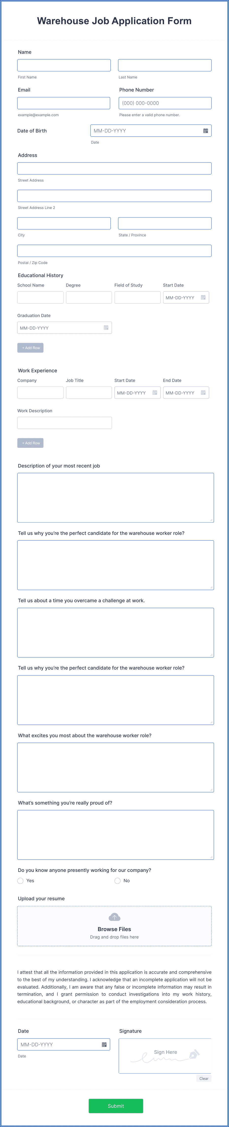 Warehouse Job Application Form Template | Jotform
