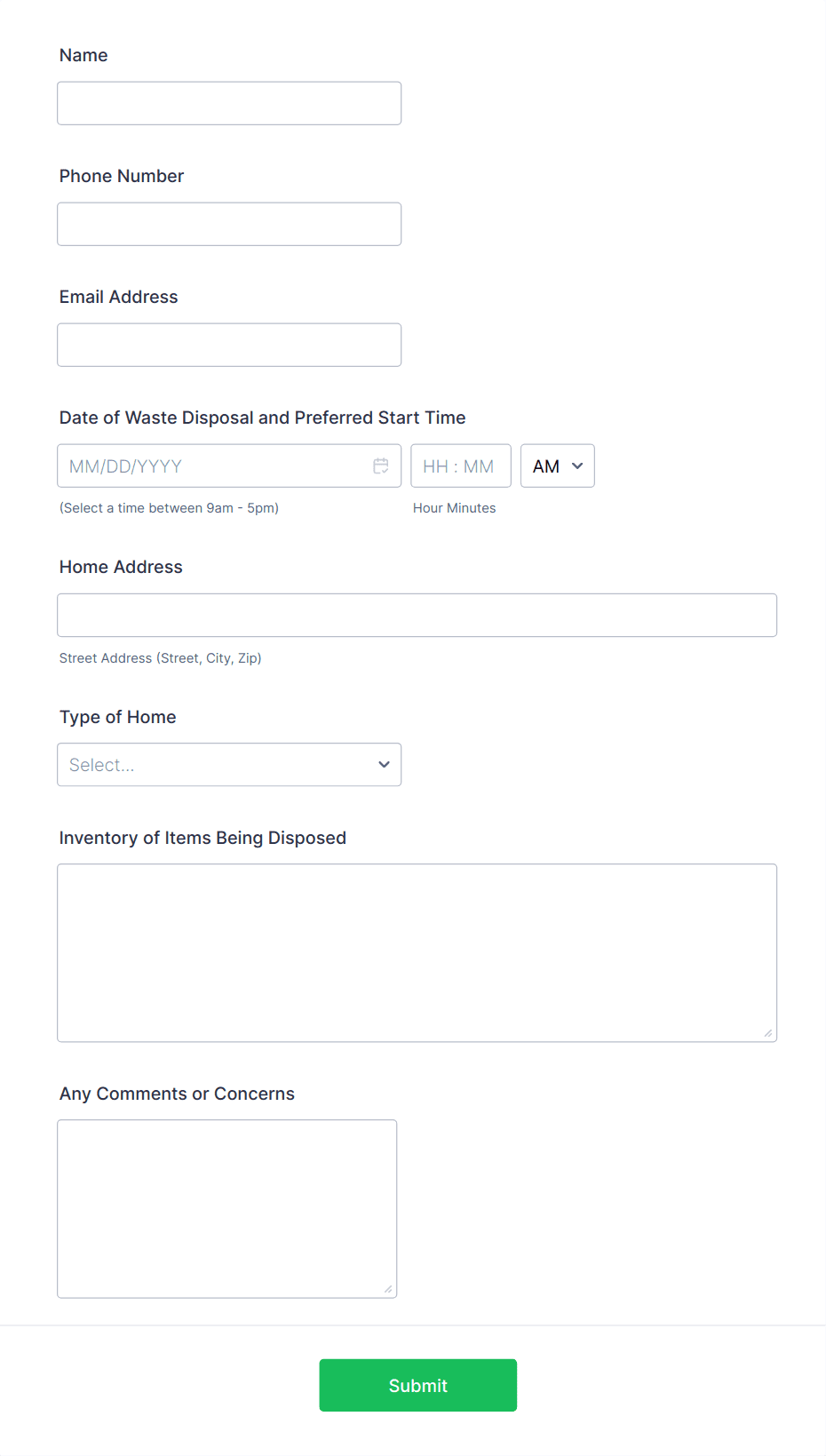 Waste Disposal Form Template | Jotform