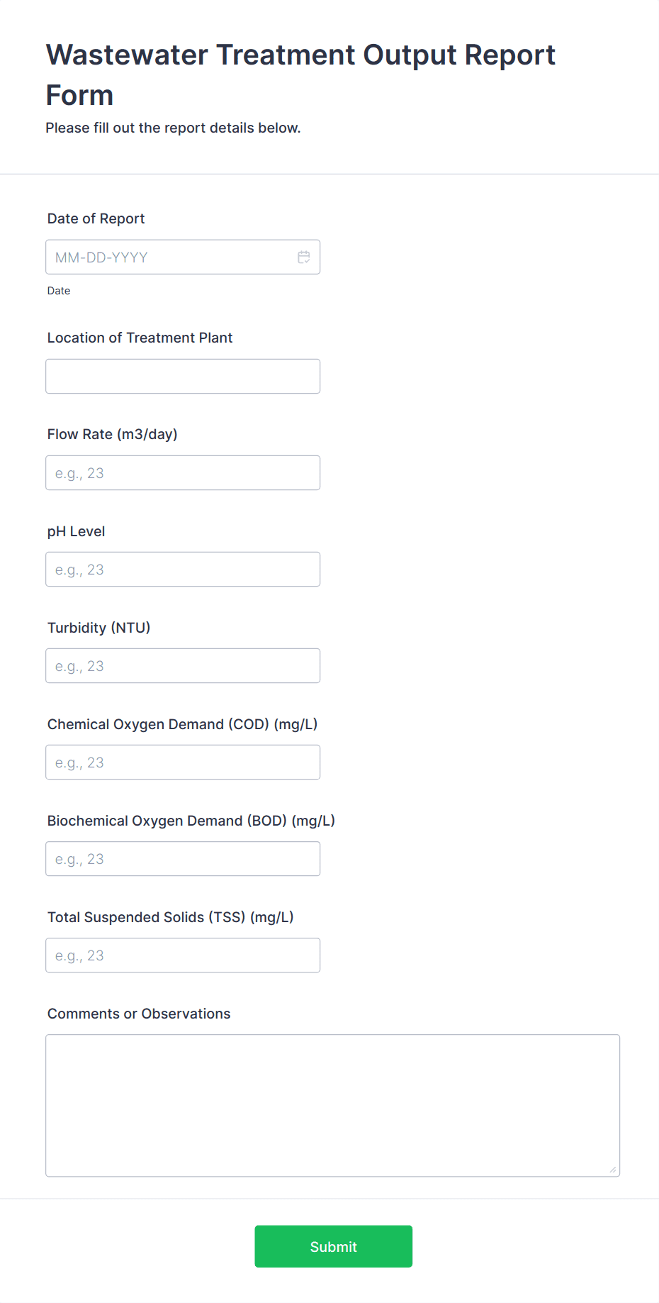 Wastewater Treatment Output Report Form Template | Jotform