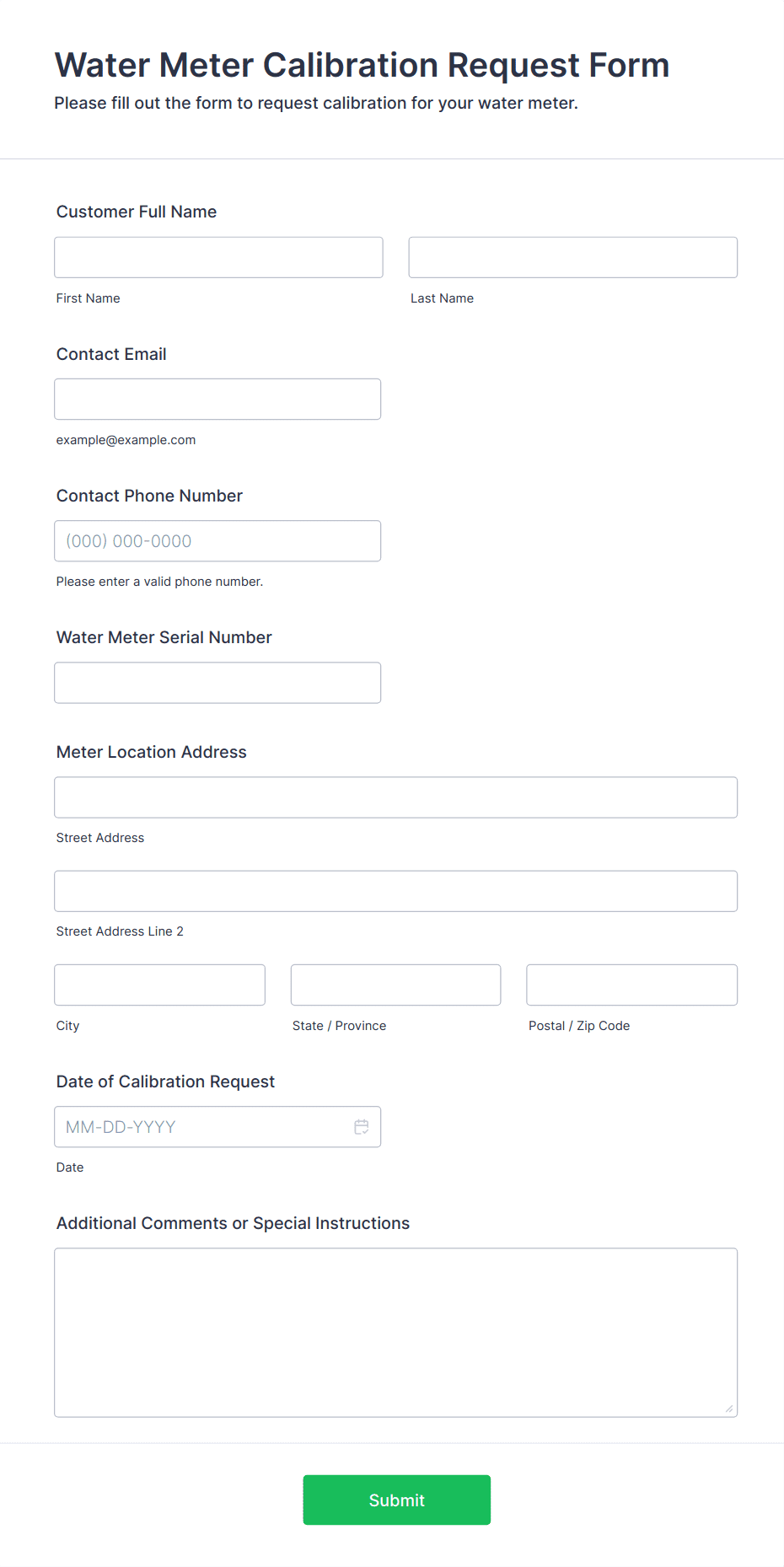 Water Meter Calibration Request Form Template | Jotform