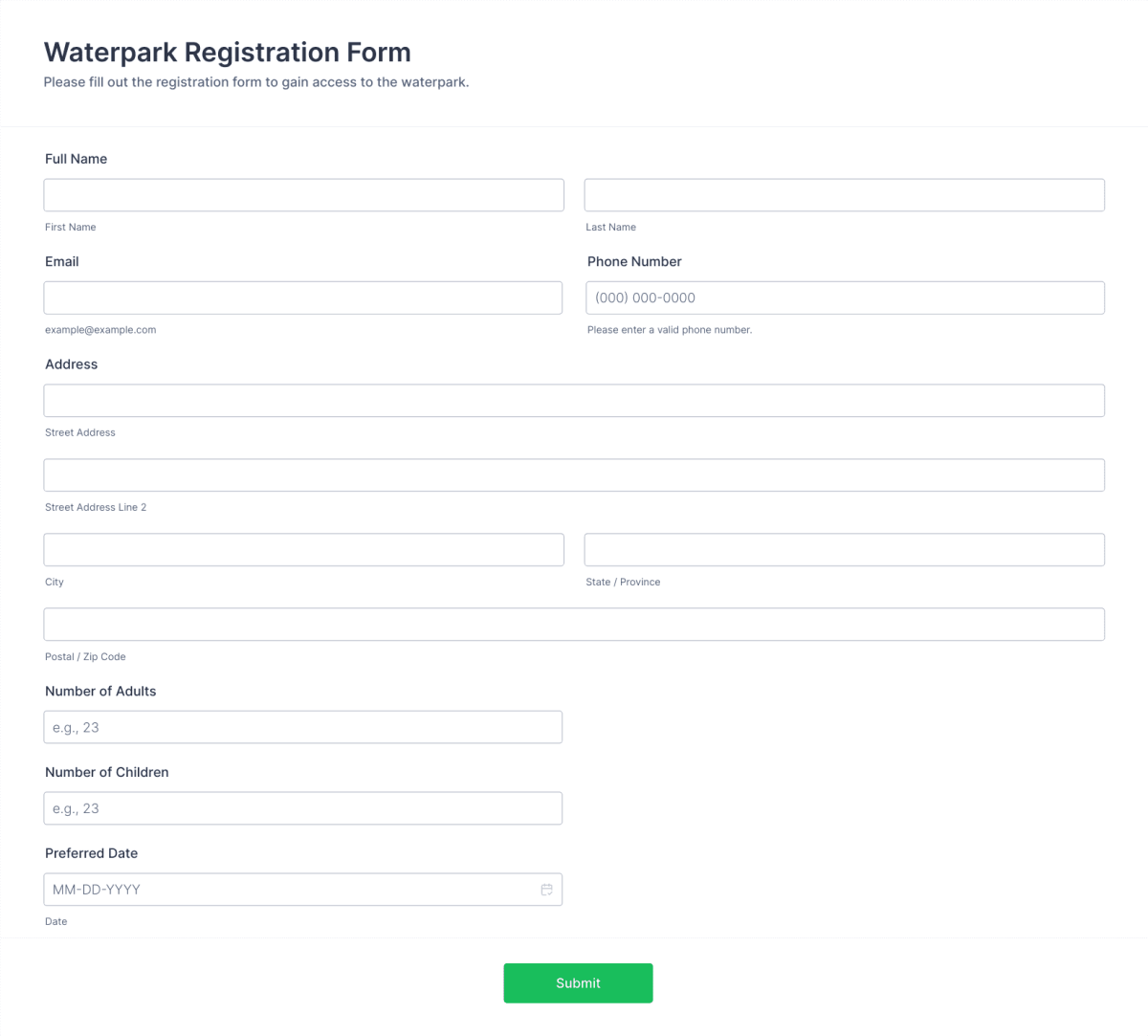 Waterpark Registration Form Template | Jotform