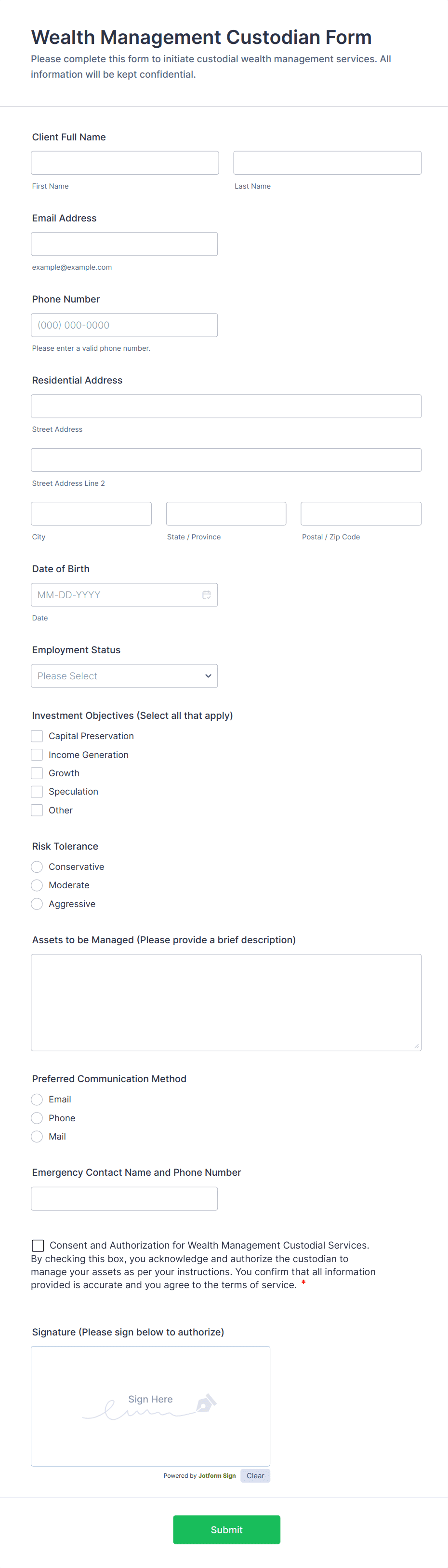 Wealth Management Custodian Form Form Template | Jotform
