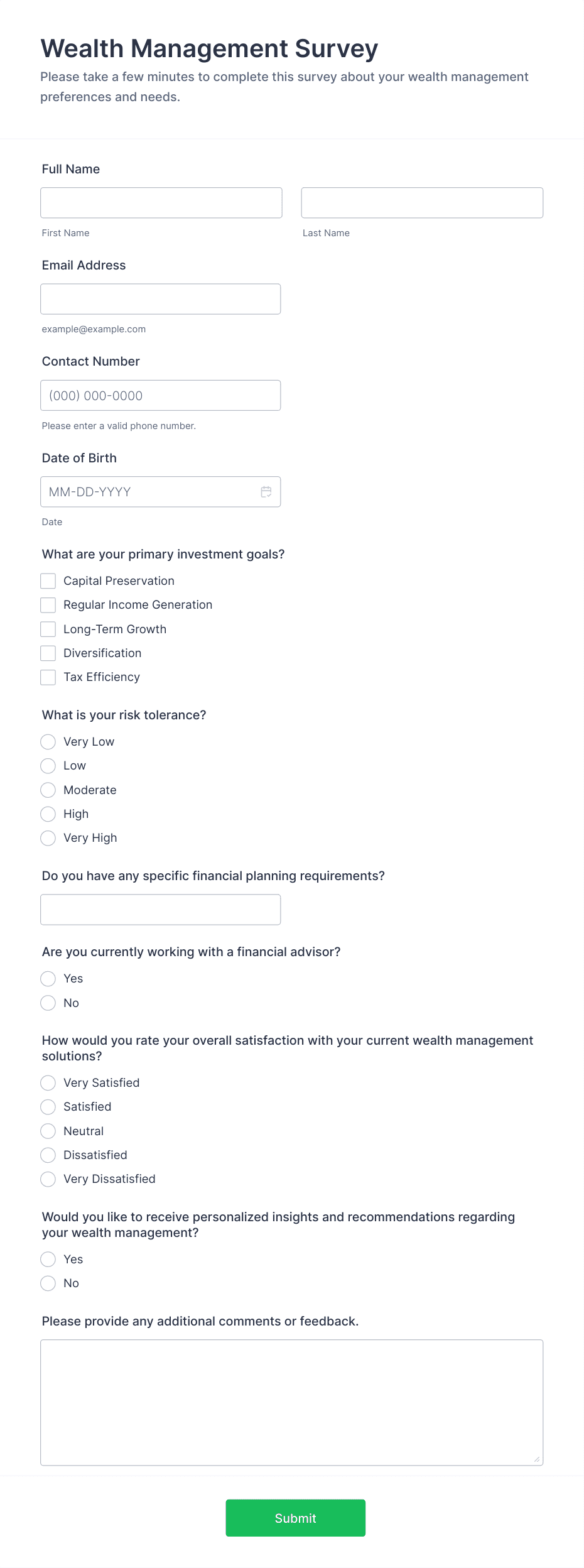 Wealth Management Survey Form Template | Jotform