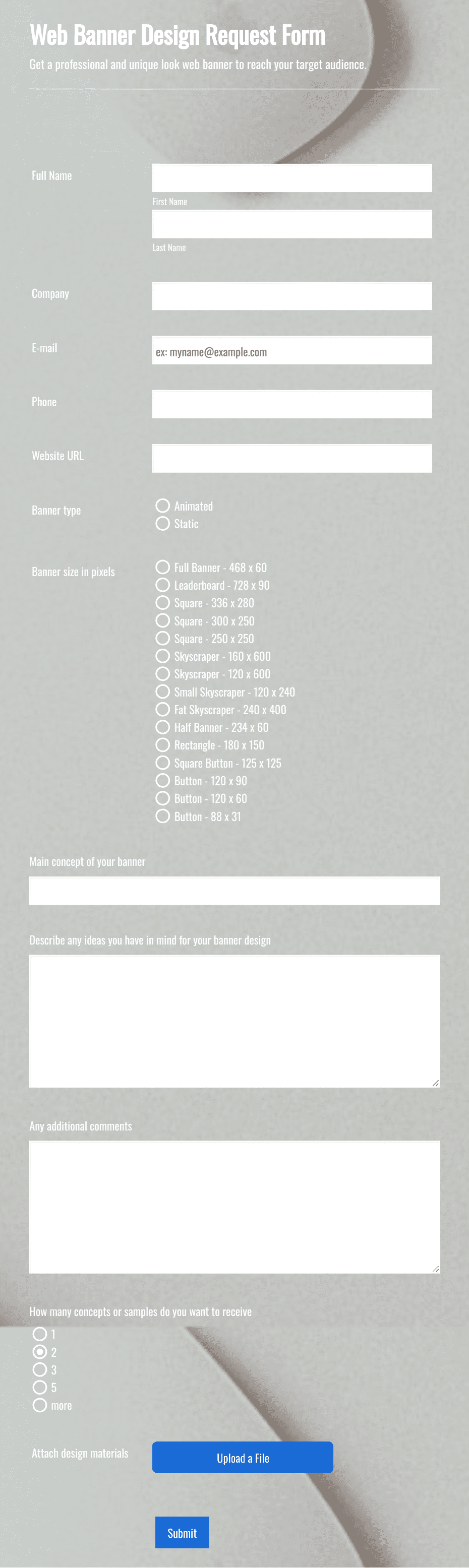 Web Banner Creation Request Form Template | Jotform
