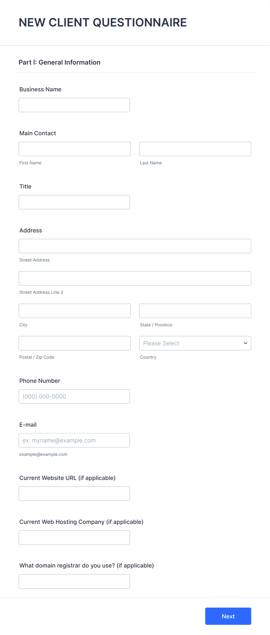 Web Designer Client Questionnaire Form Template | Jotform