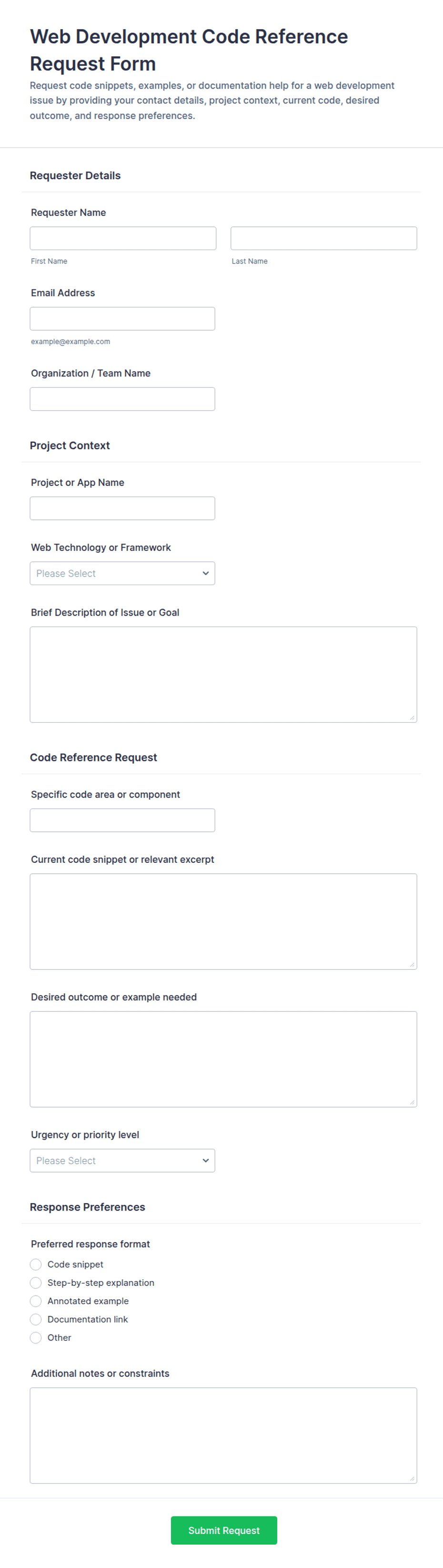 Web Development Code Reference Request Form Template | Jotform