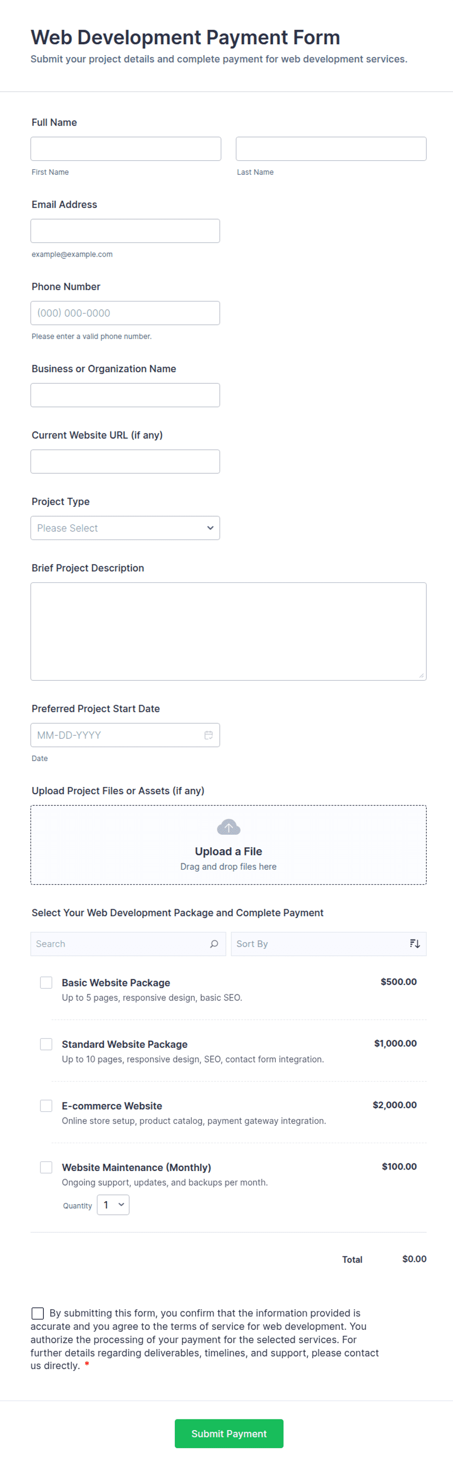Web Development Payment Form Template | Jotform