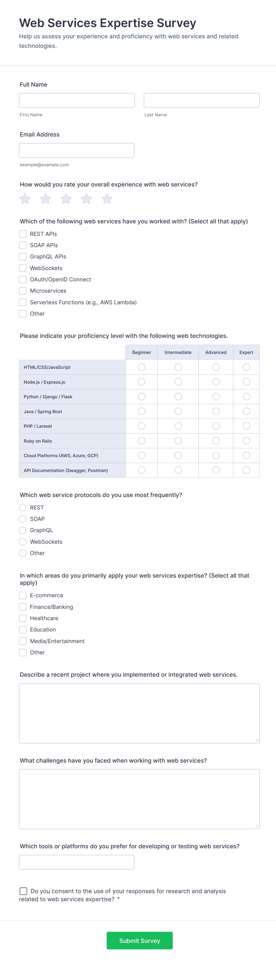 Web Services Expertise Survey Form Template | Jotform