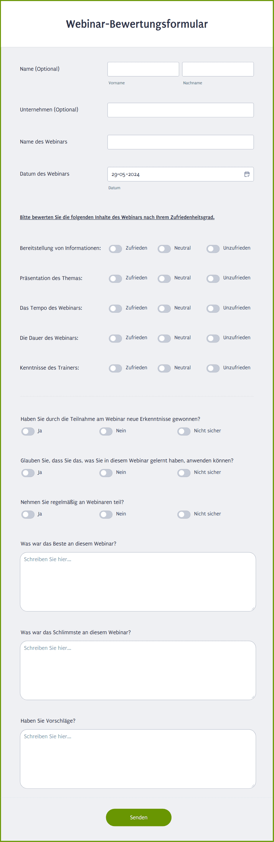 Webinar-Bewertungsformular Formularvorlage | Jotform