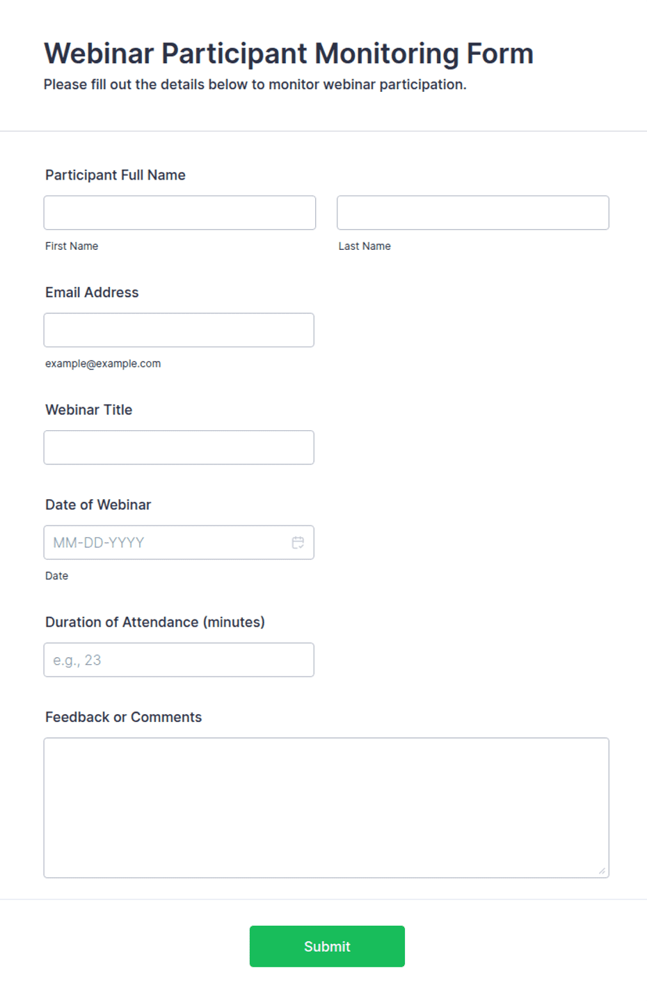 Webinar Participant Monitoring Form Template | Jotform