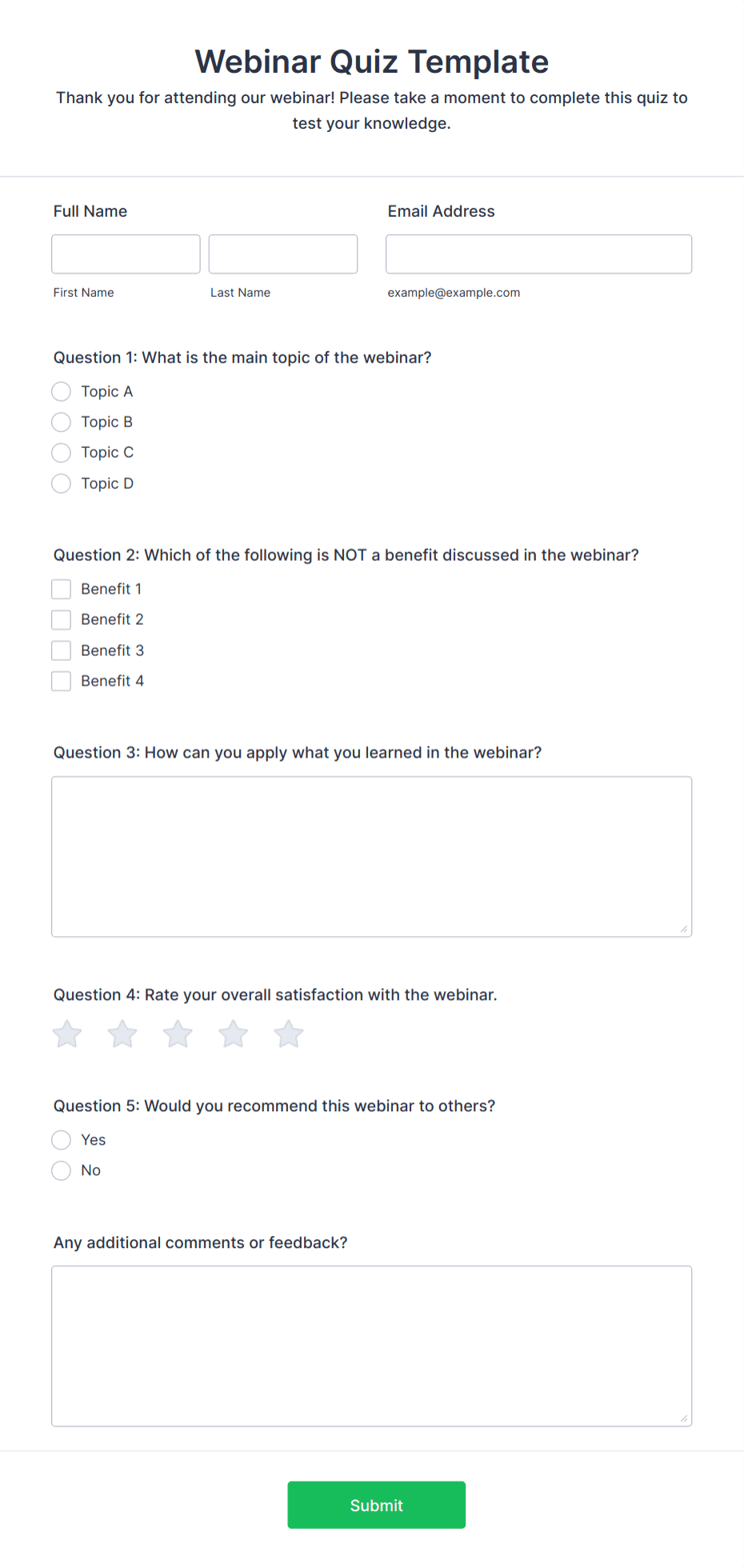 Webinar Quiz Template Form Template | Jotform