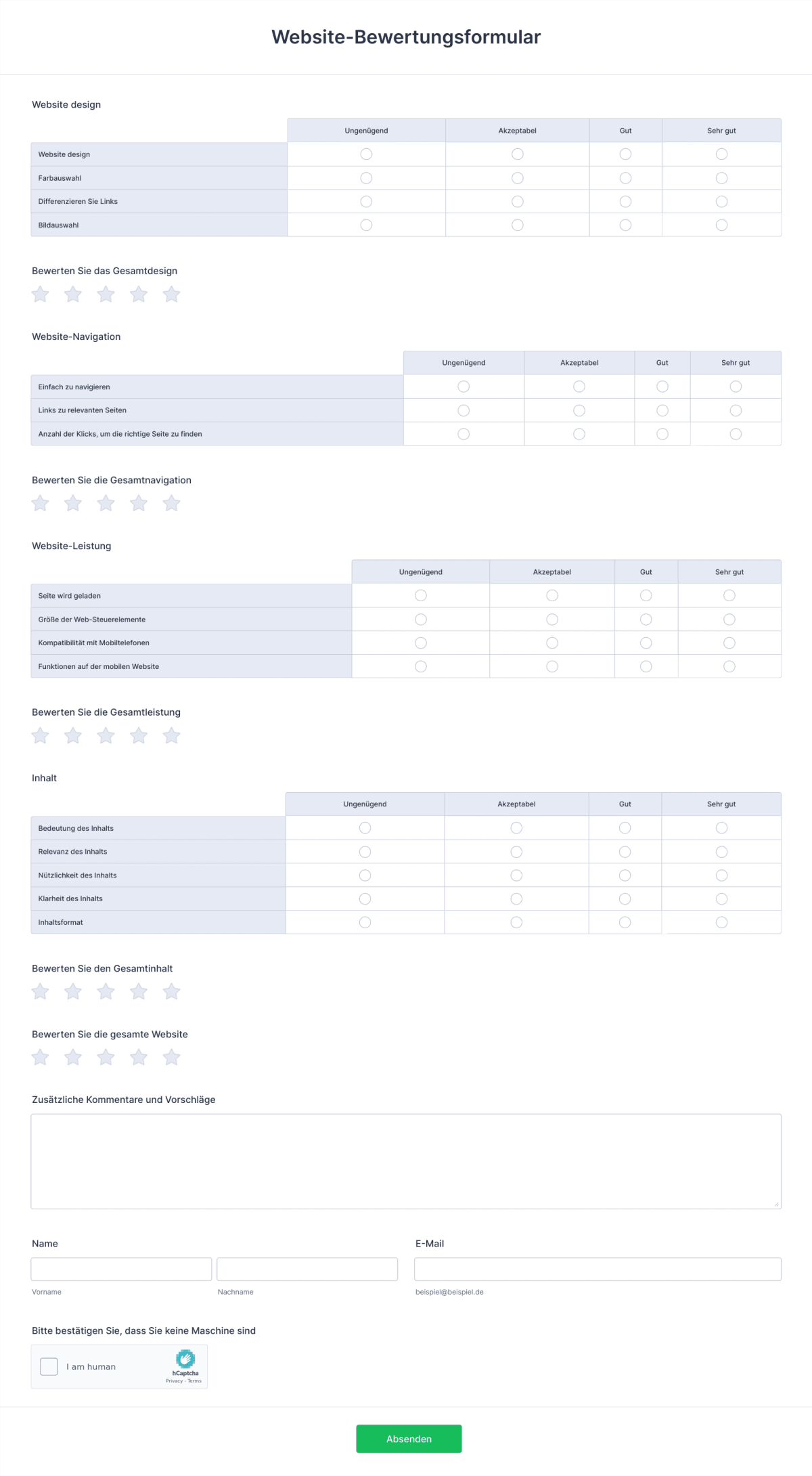 Website-Bewertungsformular Formularvorlage | Jotform