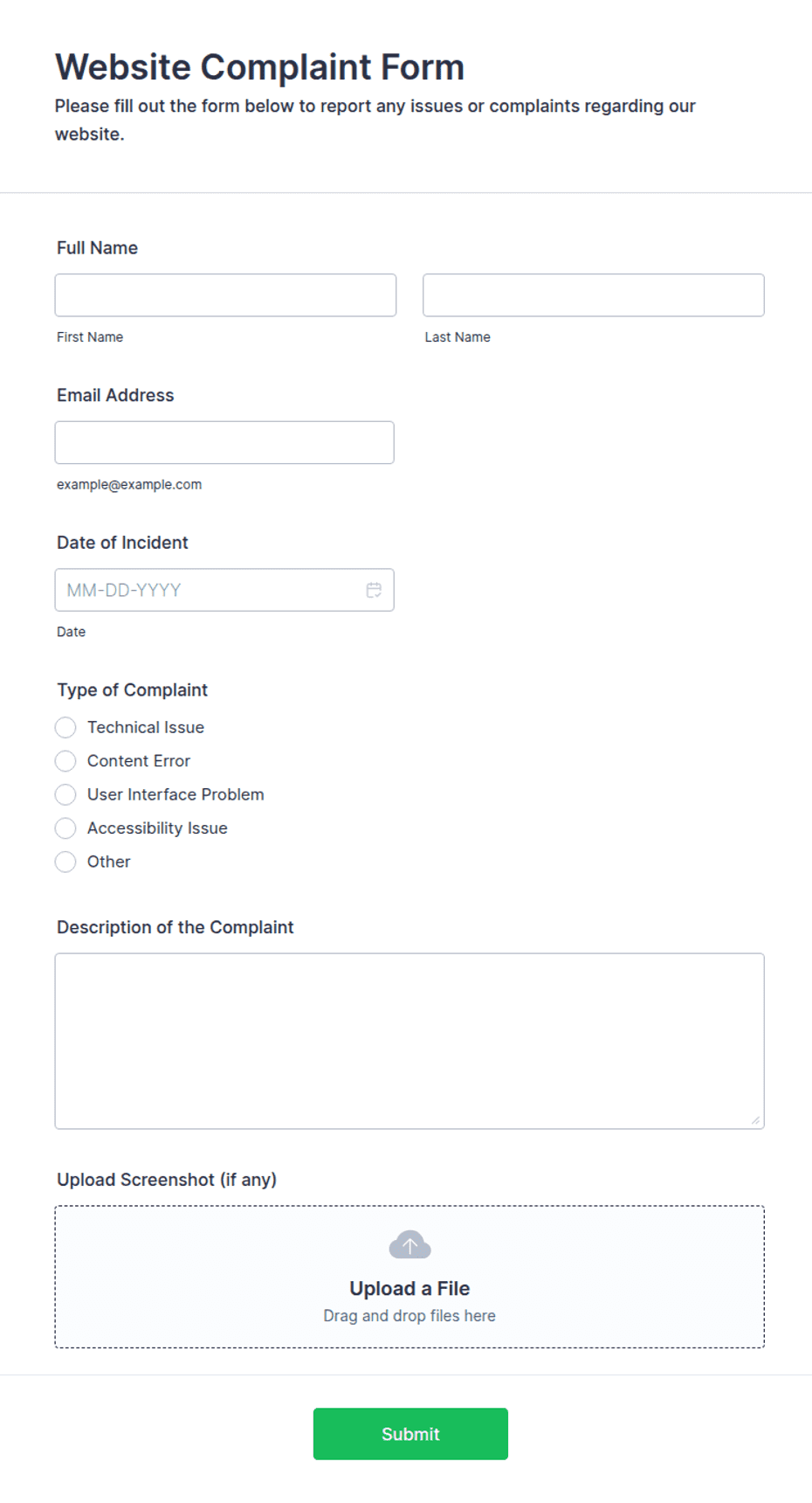 Website Complaint Form Template | Jotform
