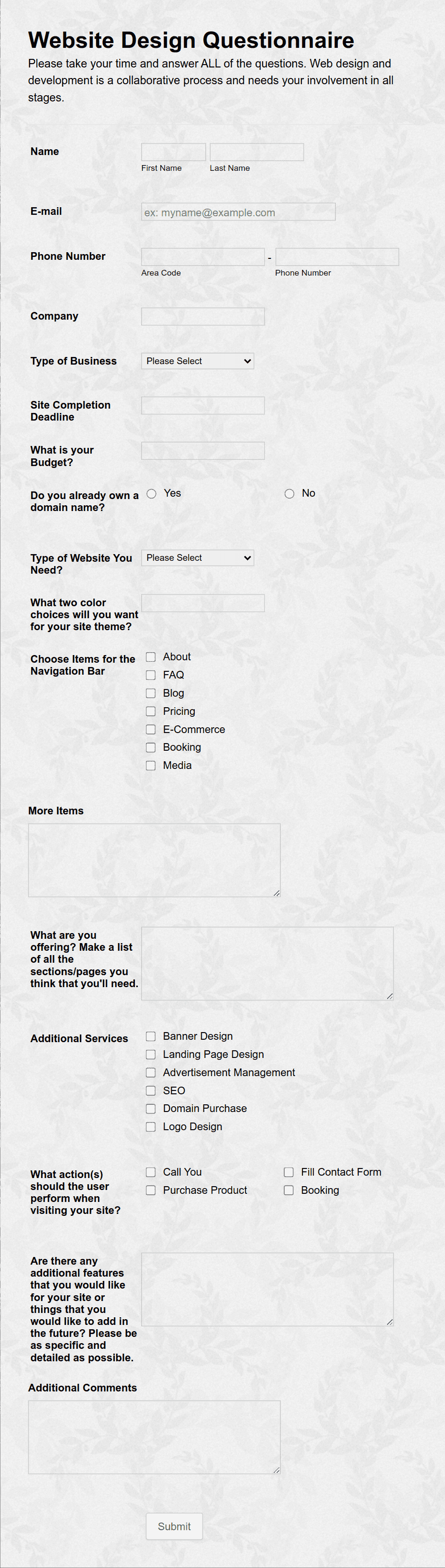Website Design and Development Form Template | Jotform