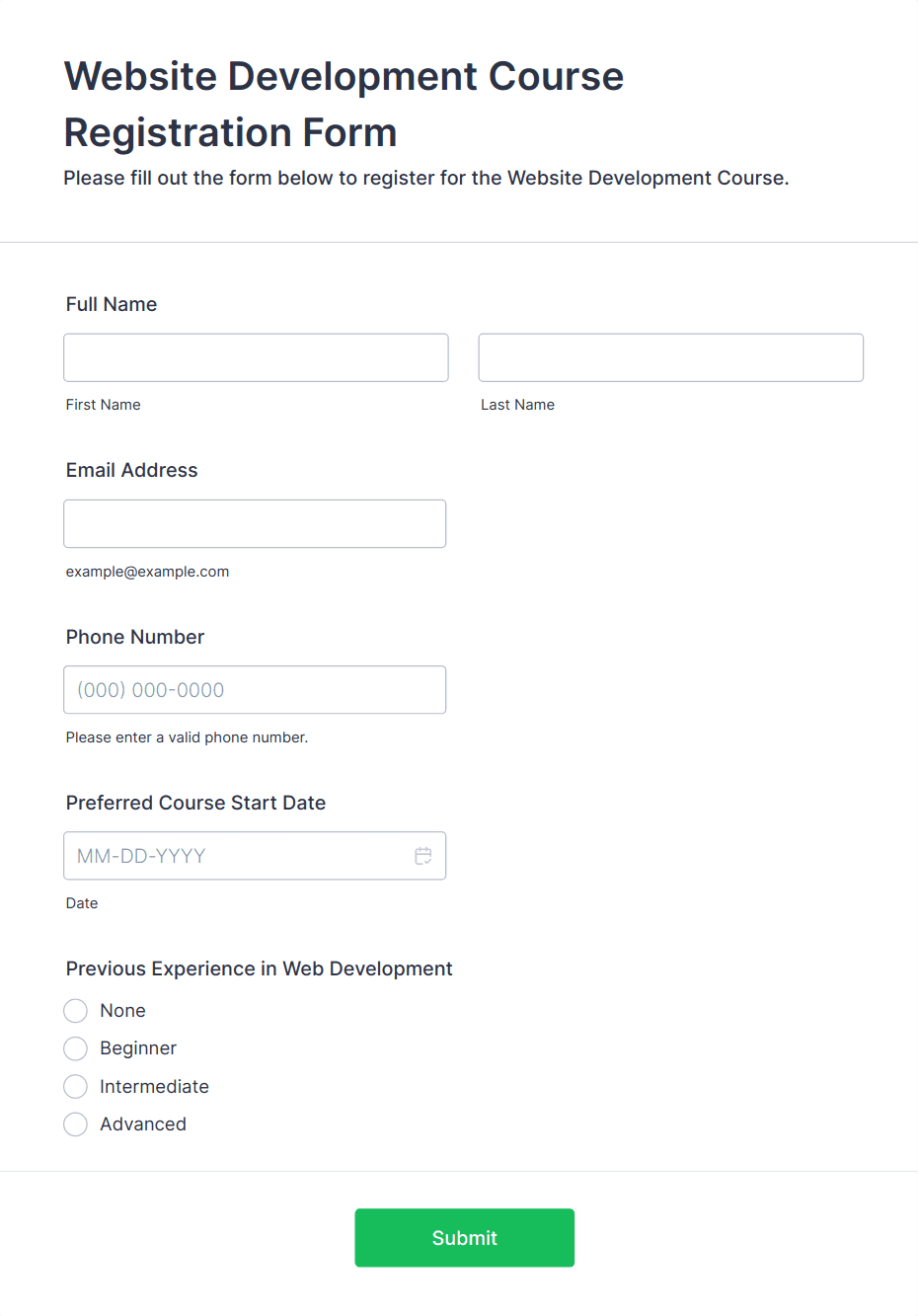Website Development Course Registration Form Template | Jotform
