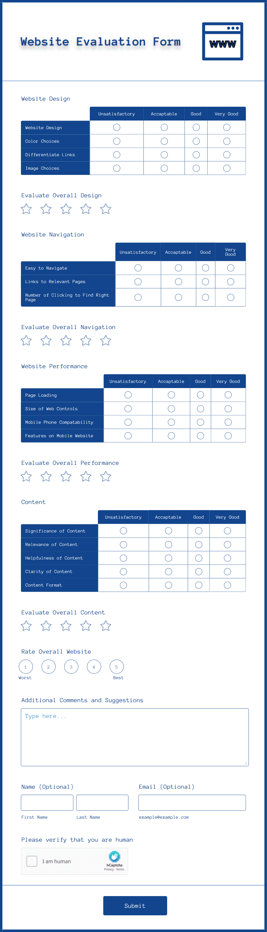 Website Evaluation Form Template | Jotform