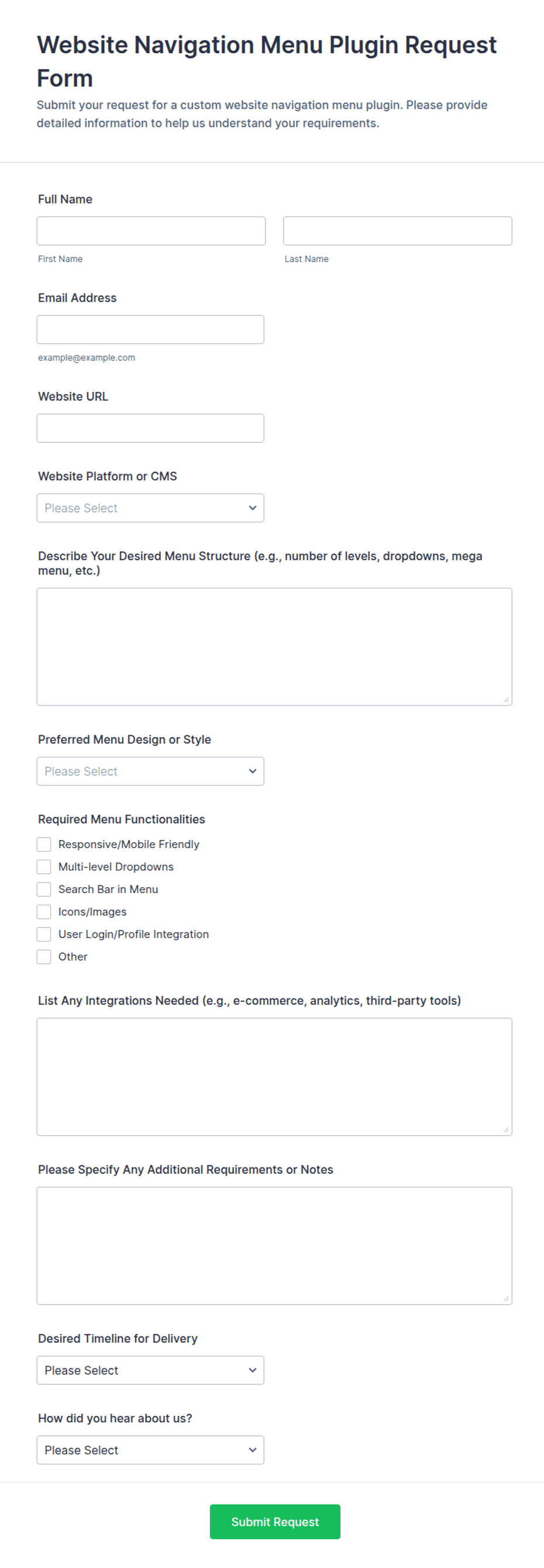 Website Navigation Menu Plugin Request Form Template | Jotform