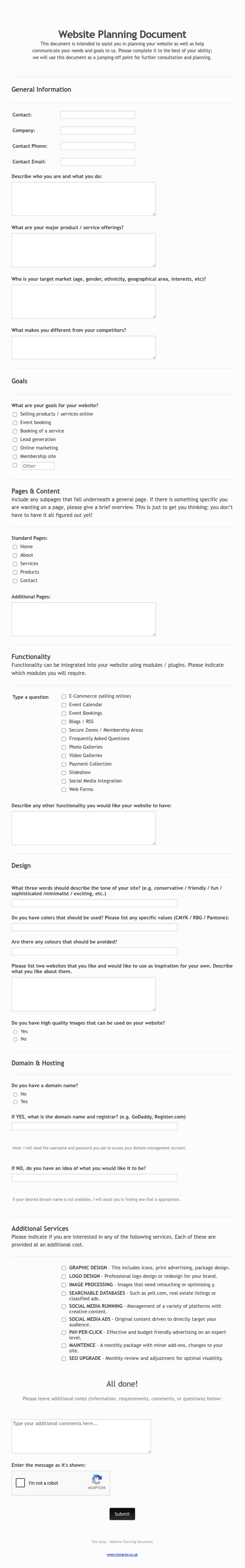 Website Planning Form Template | Jotform