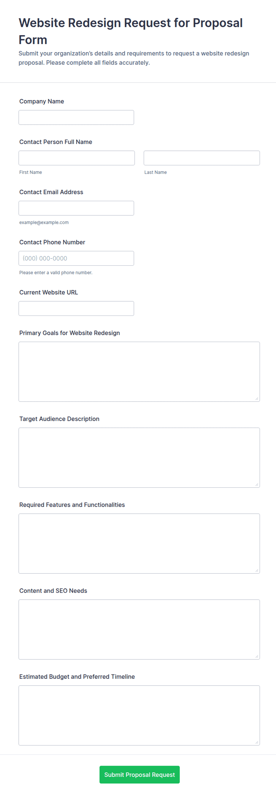 Website Redesign Request for Proposal Form Template | Jotform