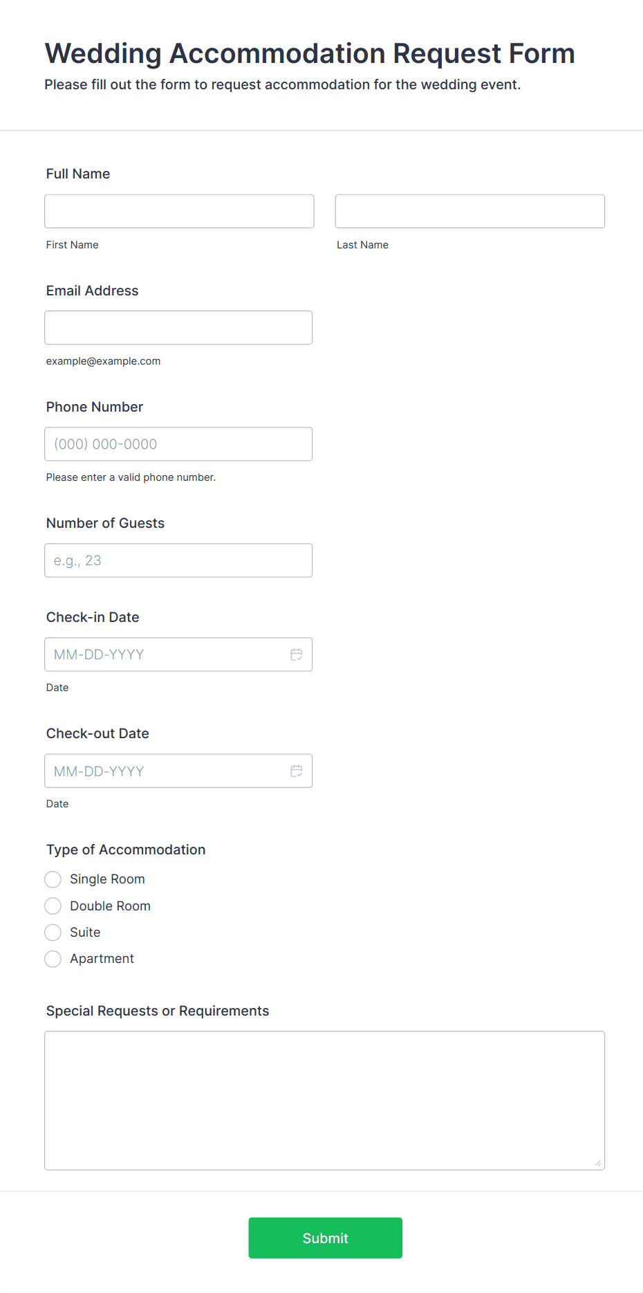 Wedding Accommodation Request Form Template | Jotform