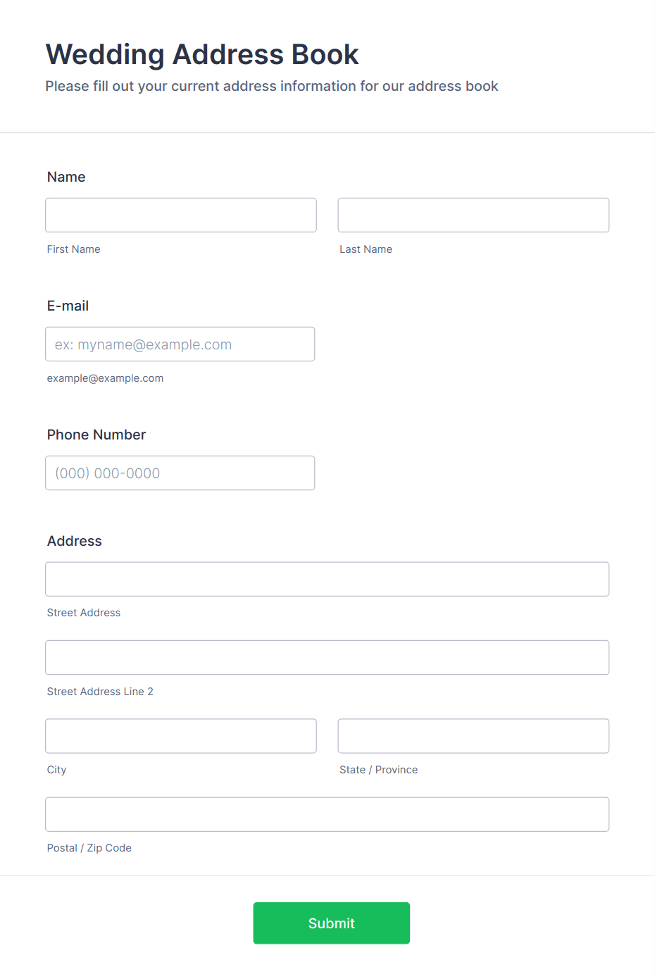 Wedding Address Book Form Template | Jotform