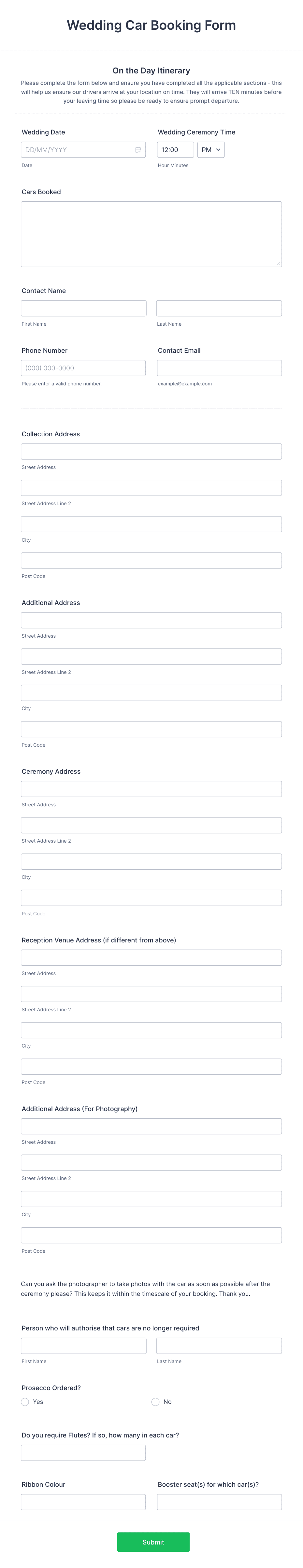 Wedding Car Booking Form Template | Jotform