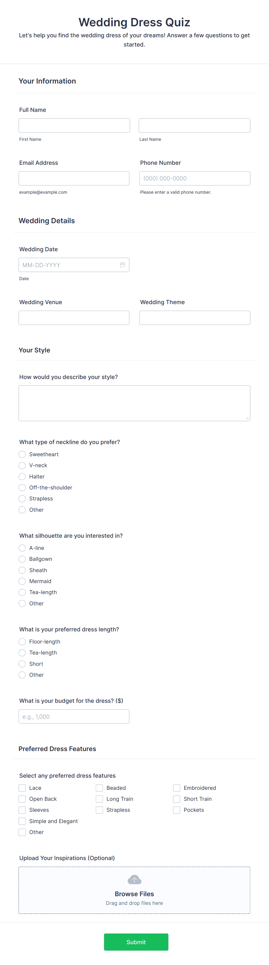 Wedding Dress Quiz Form Template | Jotform
