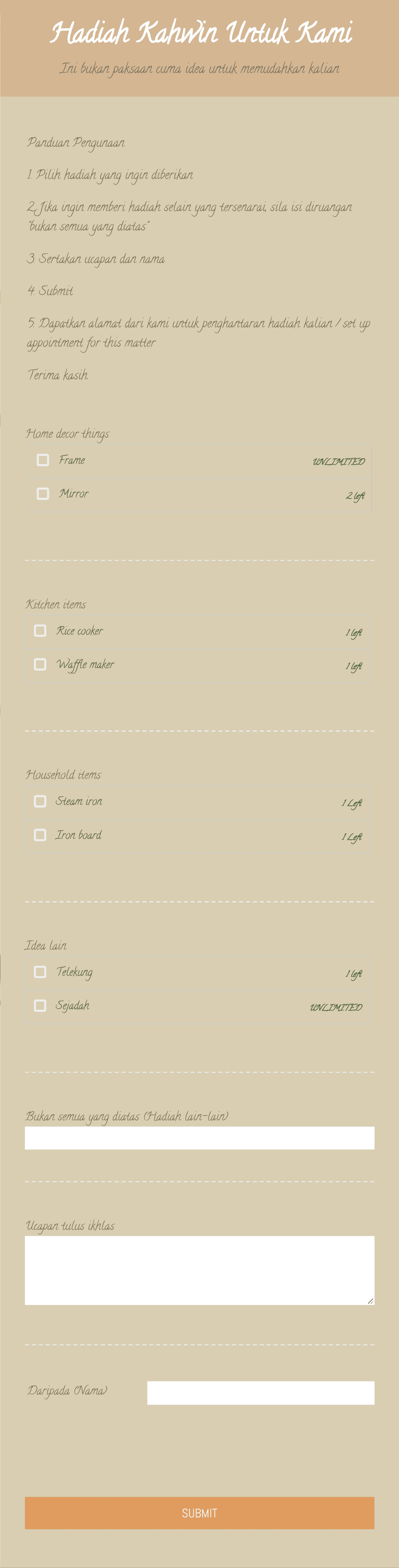 Wedding Gift Registry Form Template | Jotform