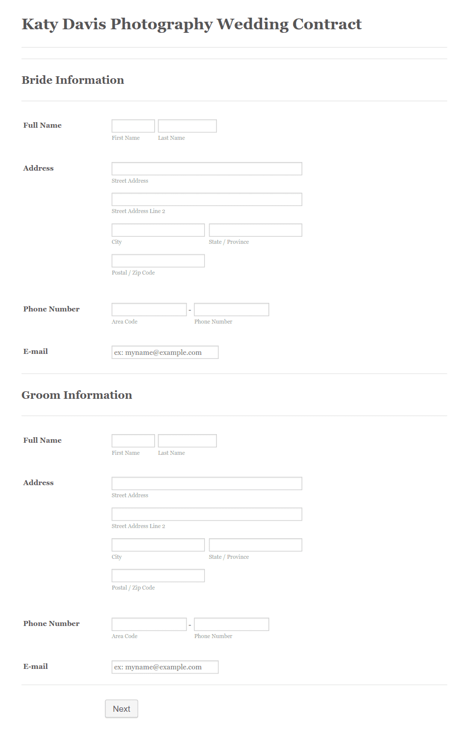 Wedding Photography Intake Form Template | Jotform