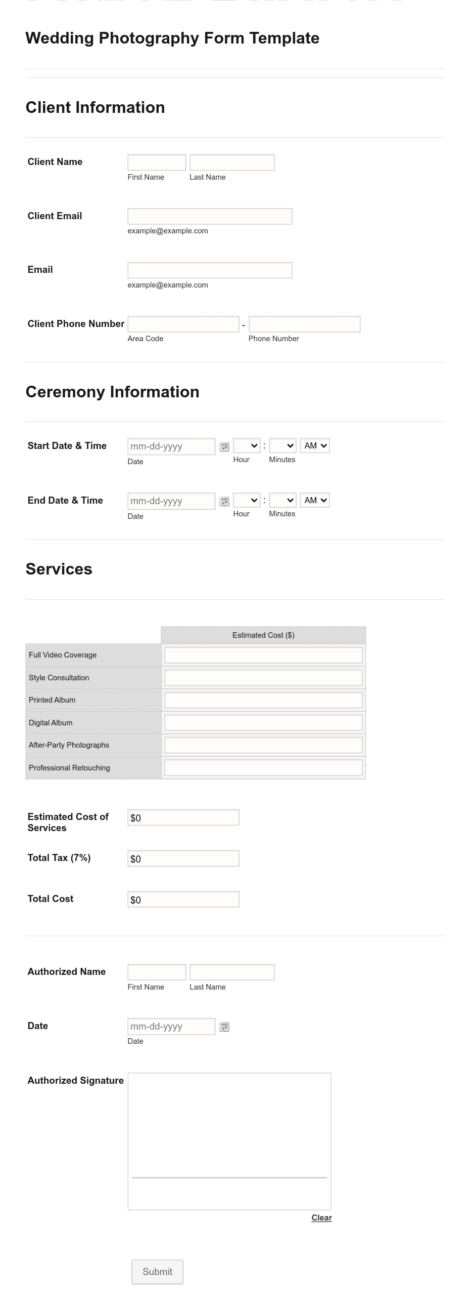 Wedding Photography Quote Template Form Template | Jotform