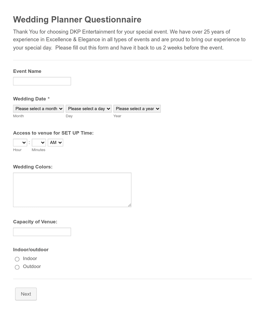 Wedding Planner Form Template | Jotform