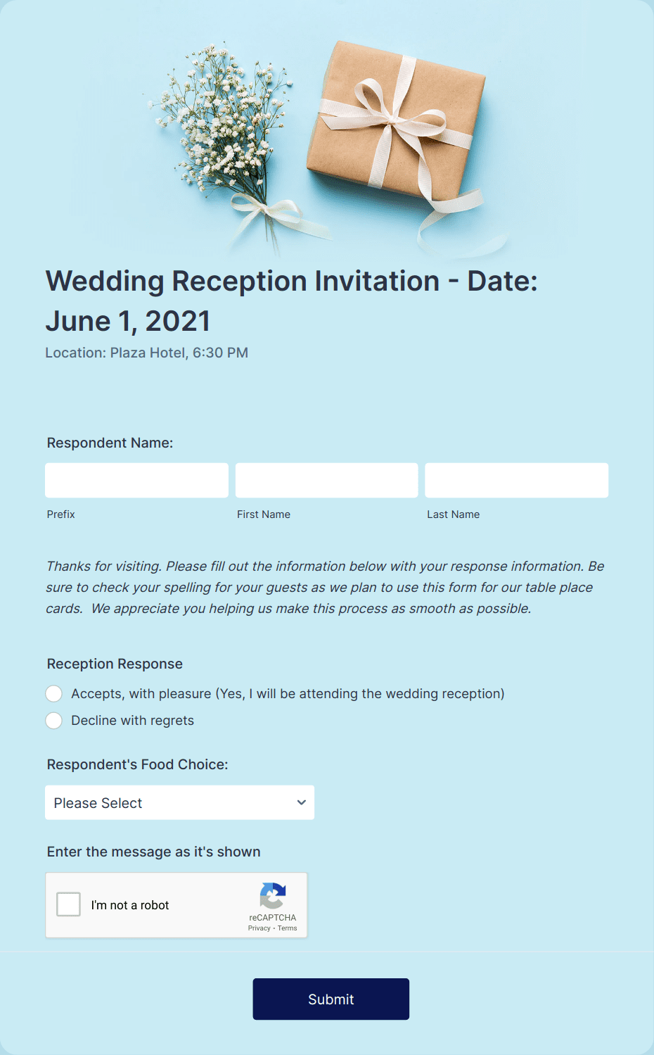 Wedding Reception Invitation Form Template | Jotform