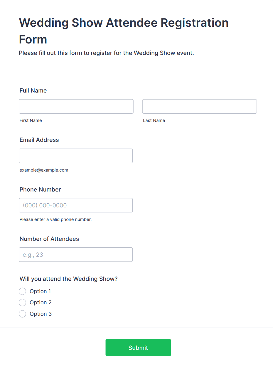 Wedding Show Attendee Registration Form Template | Jotform