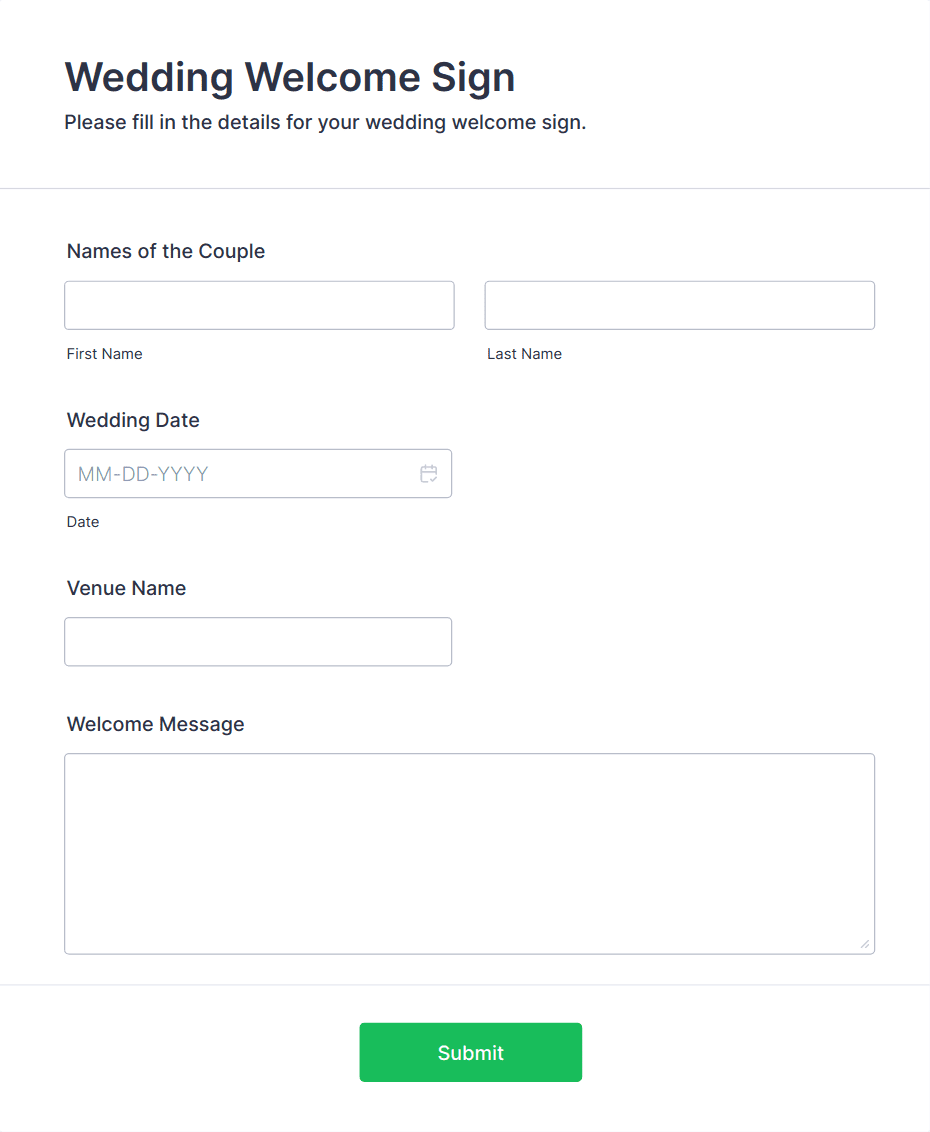 Wedding Welcome Sign Form Template | Jotform