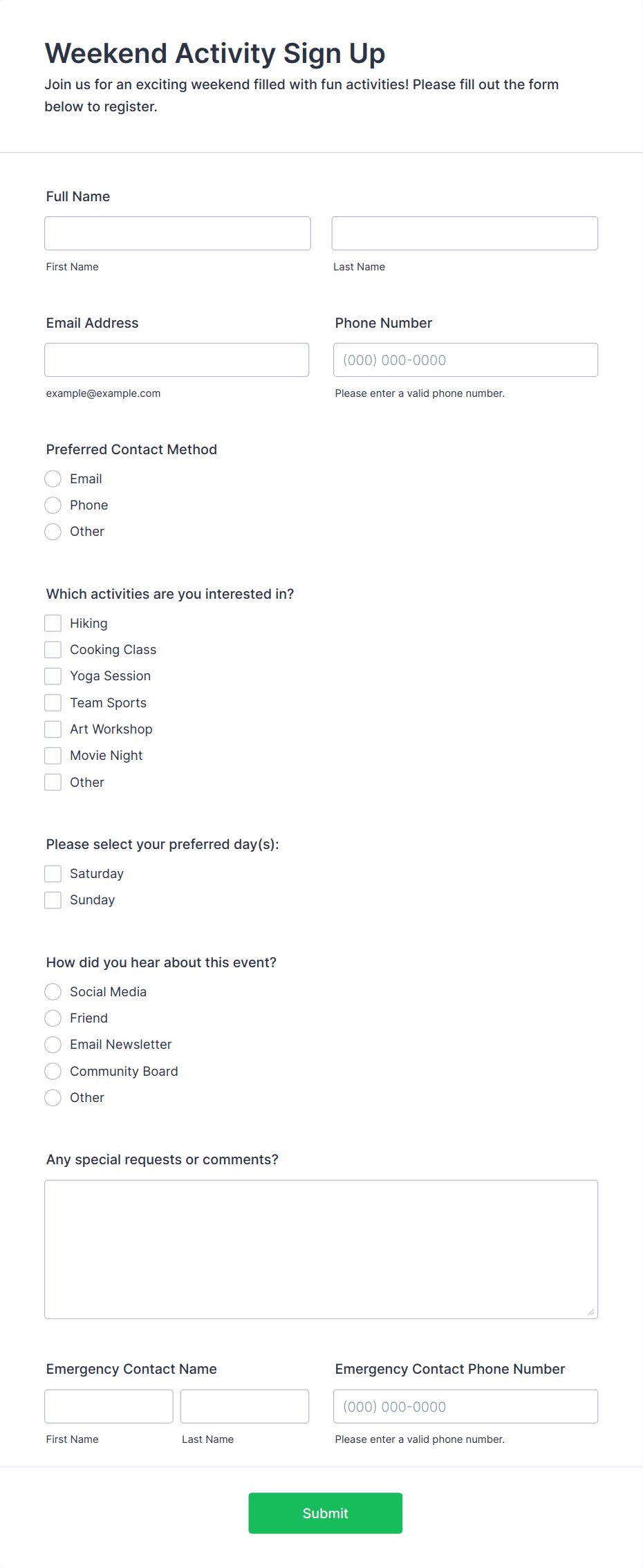 Weekend Activity Sign Up Form Template | Jotform