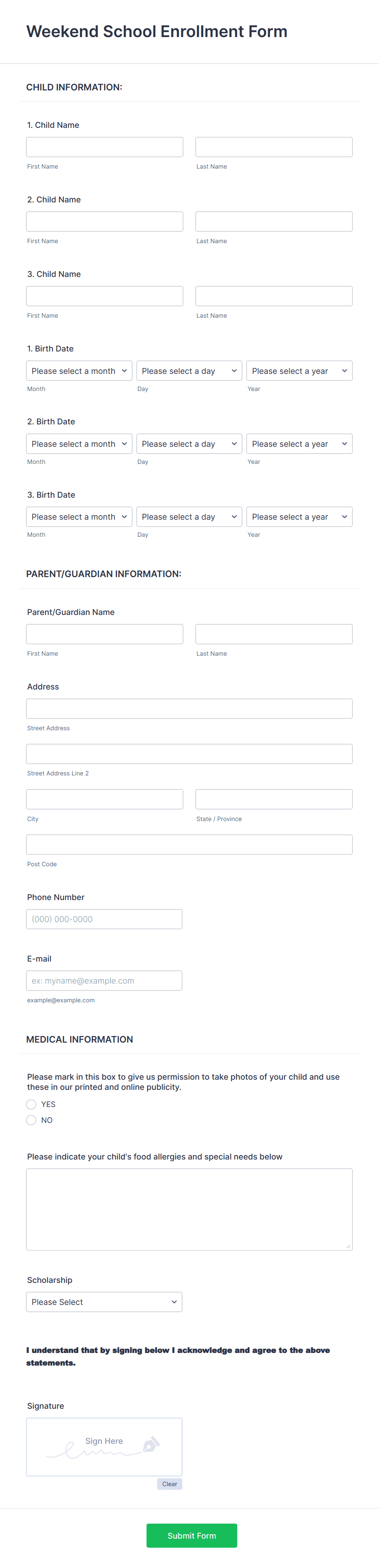 Weekend School Enrollment Form Template | Jotform