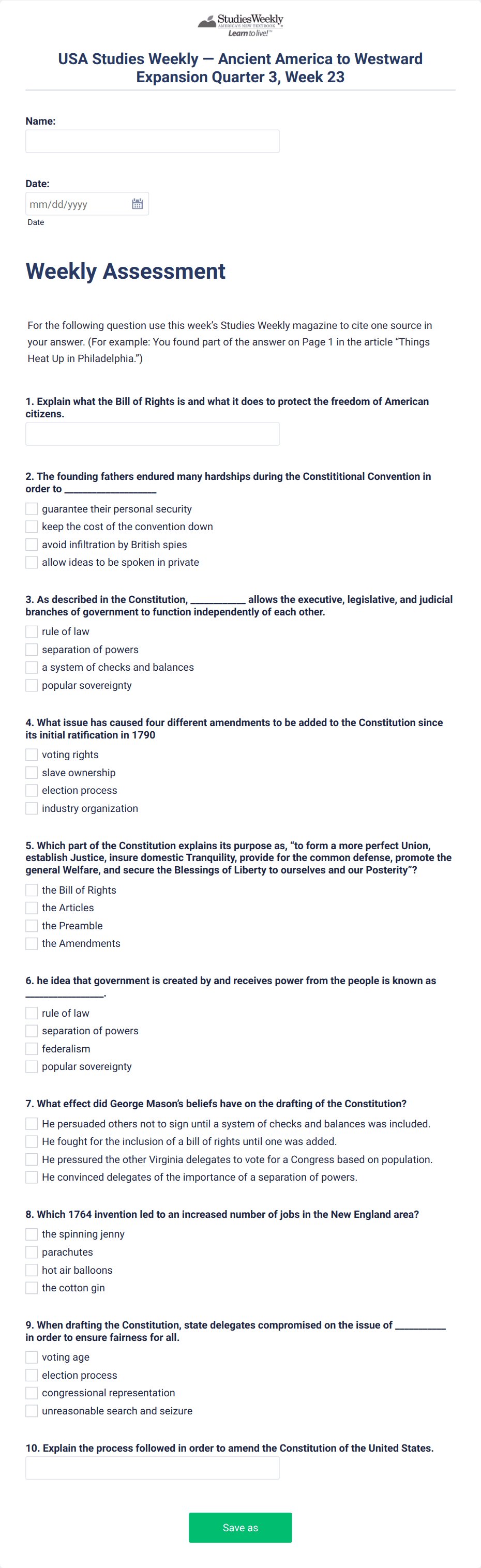 Weekly Assessment Form Template | Jotform