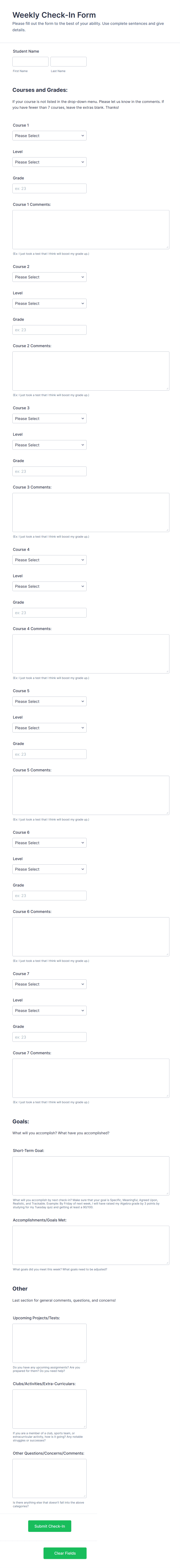 Weekly Check-in Form for BTM-CB Form Template | Jotform